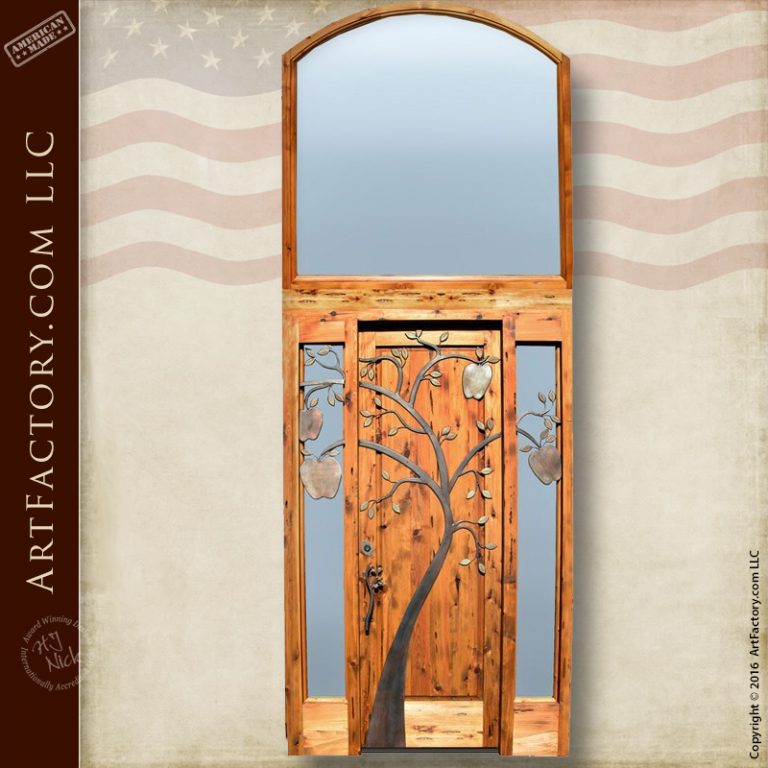 Apple Tree Design Hand Carved Door - Hand Forged Iron Hardware