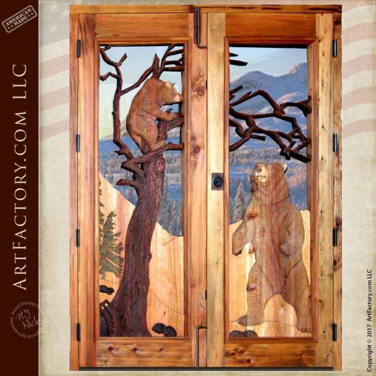 Grizzly Bear Carved Front Door: Fine Art Certified Lodge Entrances