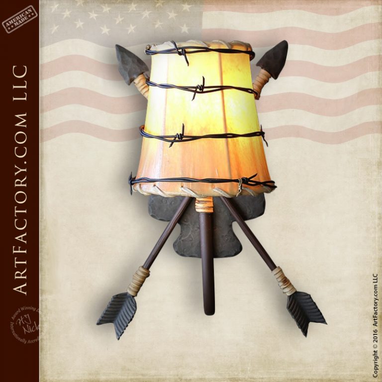 Crossed Arrow Light Sconce - Authentic Rawhide - Solid Iron