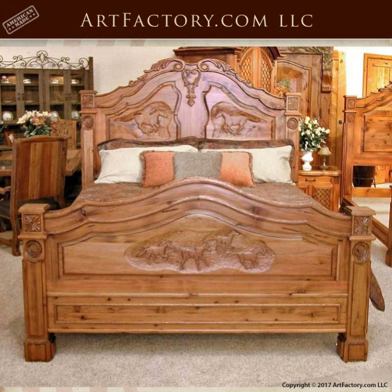 French Equestrian Hand Carved Bed: Louis XIV Inspired Design