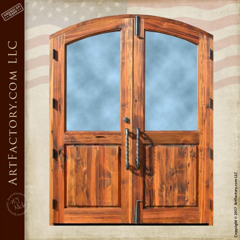 Custom Semi Arched Double Doors: Solid Wood With Tempered Glass