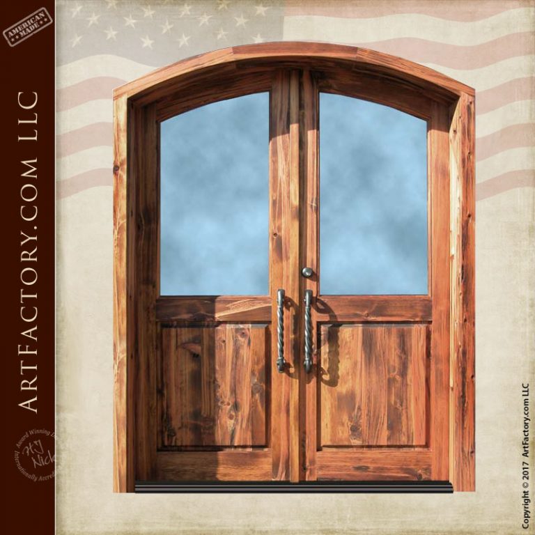 Custom Semi Arched Double Doors: Solid Wood With Tempered Glass