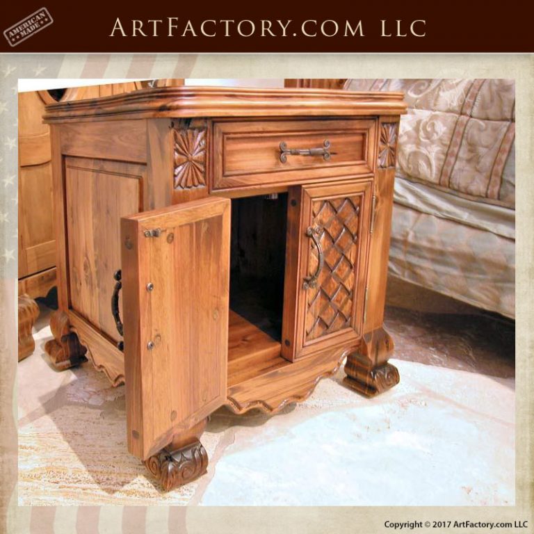 French Baroque Style Nightstand: Master Hand Carved Fine Art Certified