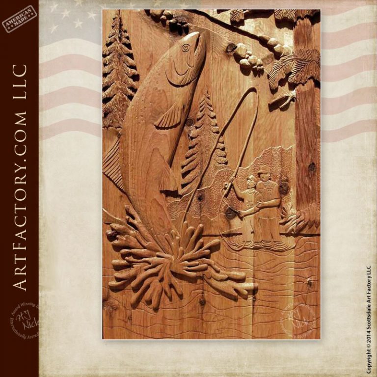 Hand Carved Fishing Door: The Perfect Lodge Or Log Cabin Entrance