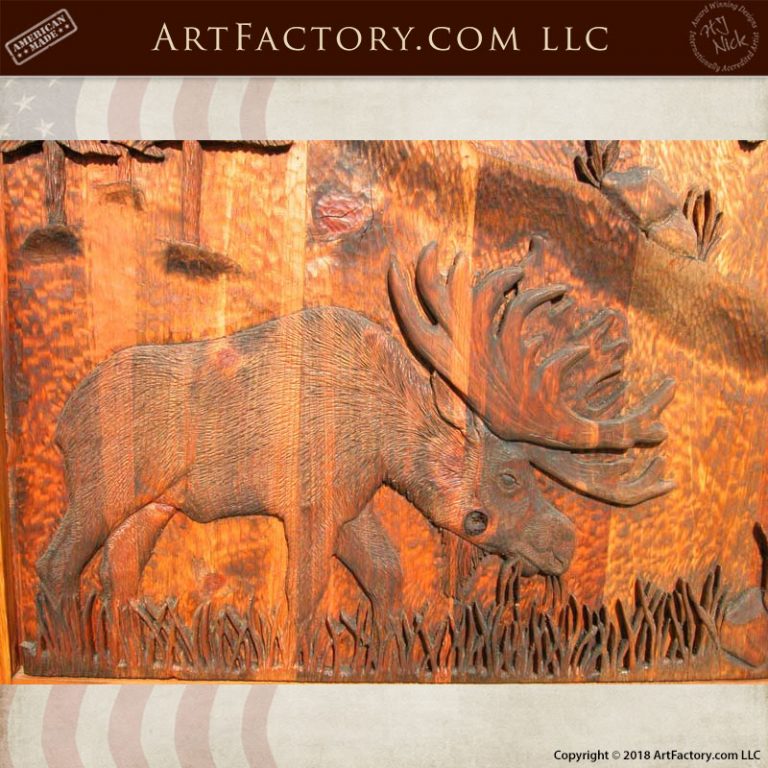 Moose Carved Grand Entrance: Solid Wood Door With Sidelights