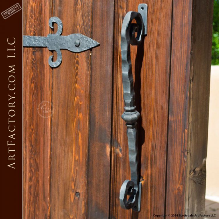 Arched Wooden Medieval Door: Blacksmith Hand Forged Security Grill
