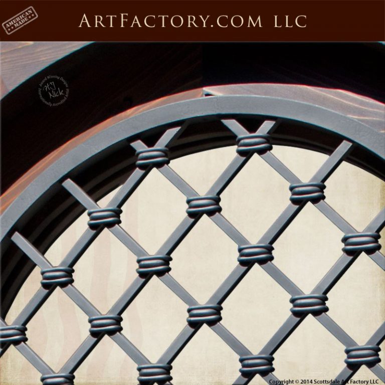 Arched Wooden Medieval Door: Blacksmith Hand Forged Security Grill