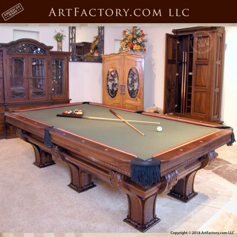 Custom Carved Walnut Pool Table - Handmade Six Leg F X Ganter's Style