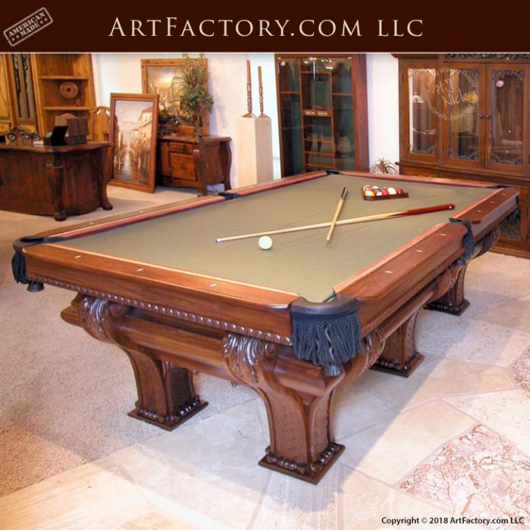 Custom Carved Walnut Pool Table - Handmade Six Leg F X Ganter's Style