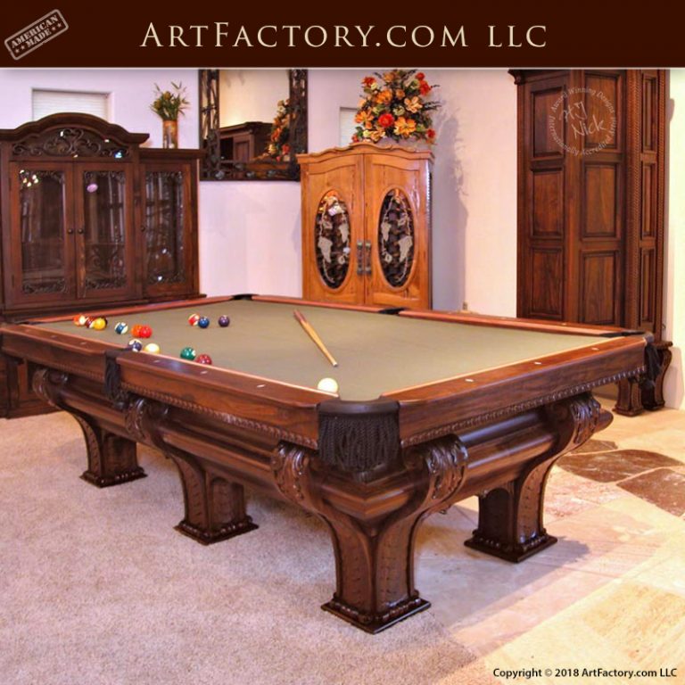 Custom Carved Walnut Pool Table - Handmade Six Leg F X Ganter's Style