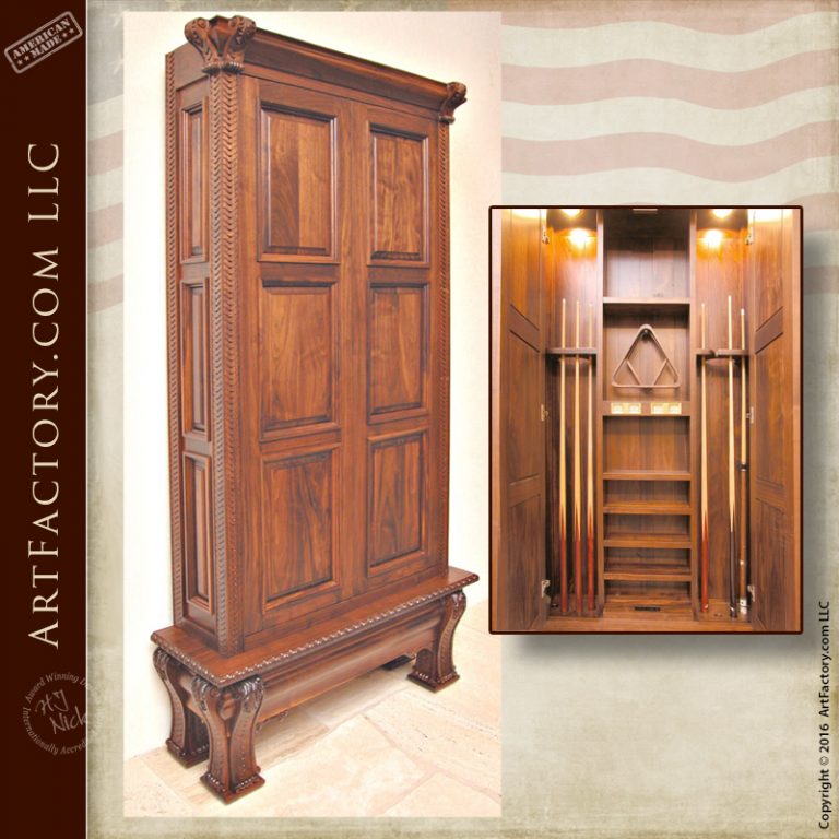 Custom Pool Cue Cabinet - Matched to Solid Walnut Pool Table