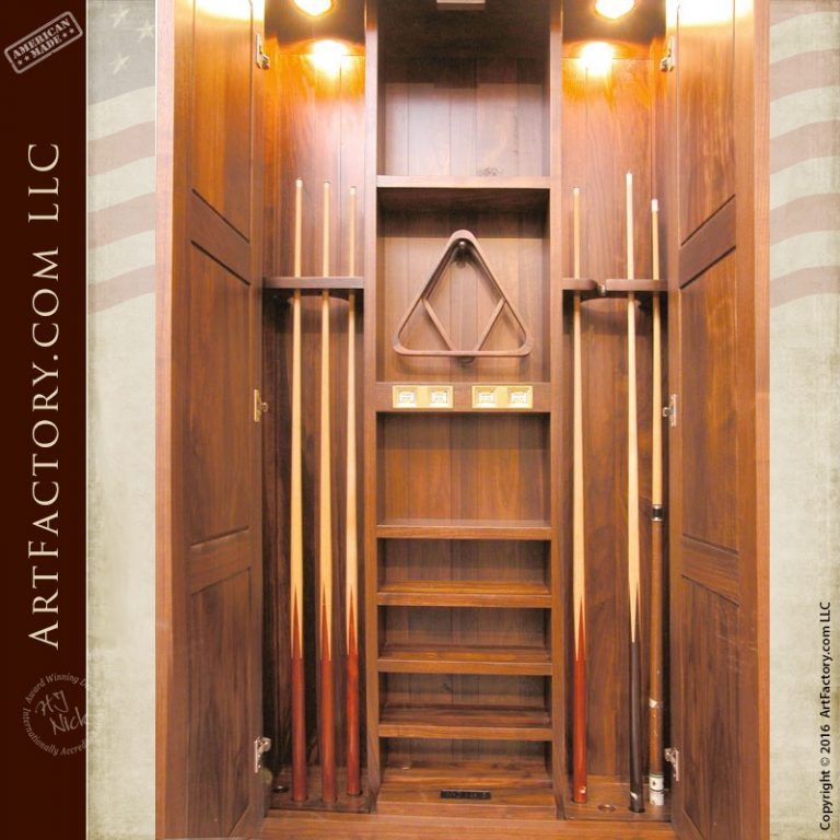 Custom Pool Cue Cabinet - Matched to Solid Walnut Pool Table