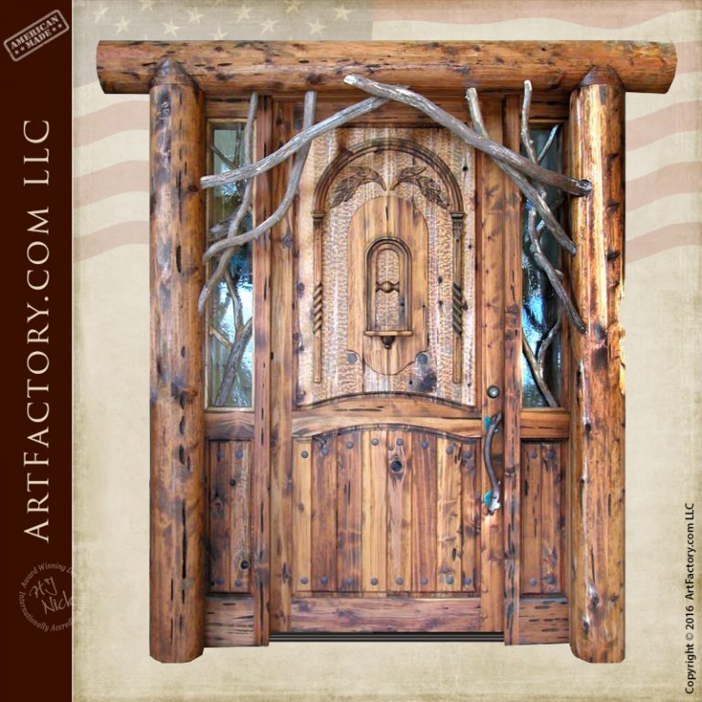 Rustic Log Cabin Door: Custom Solid Wood Entrance Doors