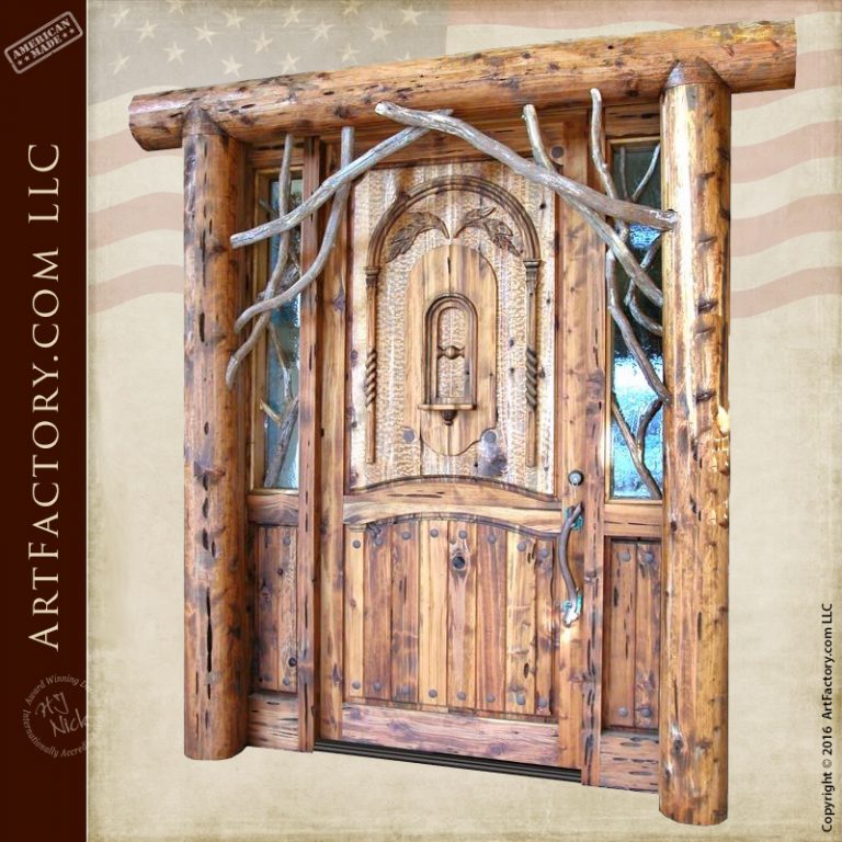 Rustic Log Cabin Door: Custom Solid Wood Entrance Doors
