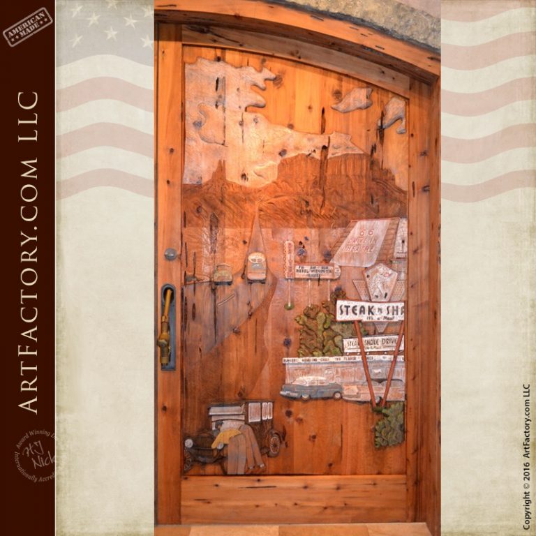 Route 66 Hand Carved Entrance: Ultimate Custom Man Cave Door