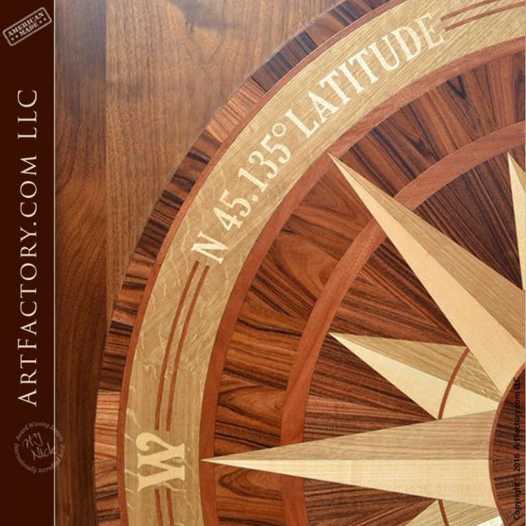 Nautical Compass Inlay Entrance Door: Handcrafted Solid Black Walnut