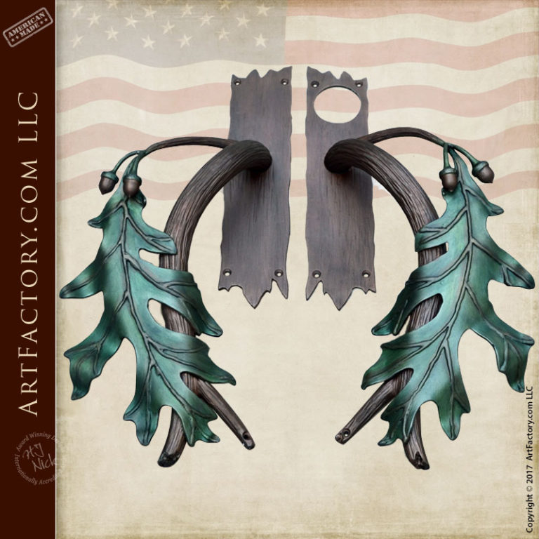 Custom Oak Leaf Door Handle: Nature Themed Door Hardware
