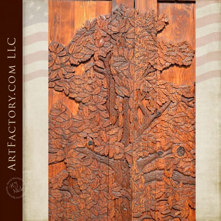 Hand Carved Tree Double Doors: Custom Solid Wood Grand Entrance