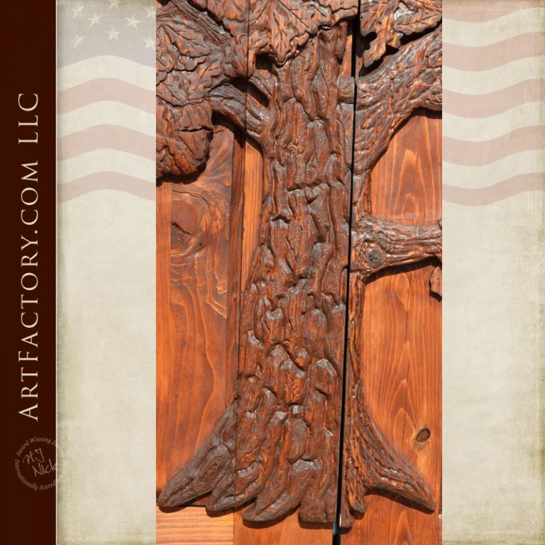 Hand Carved Tree Double Doors: Custom Solid Wood Grand Entrance