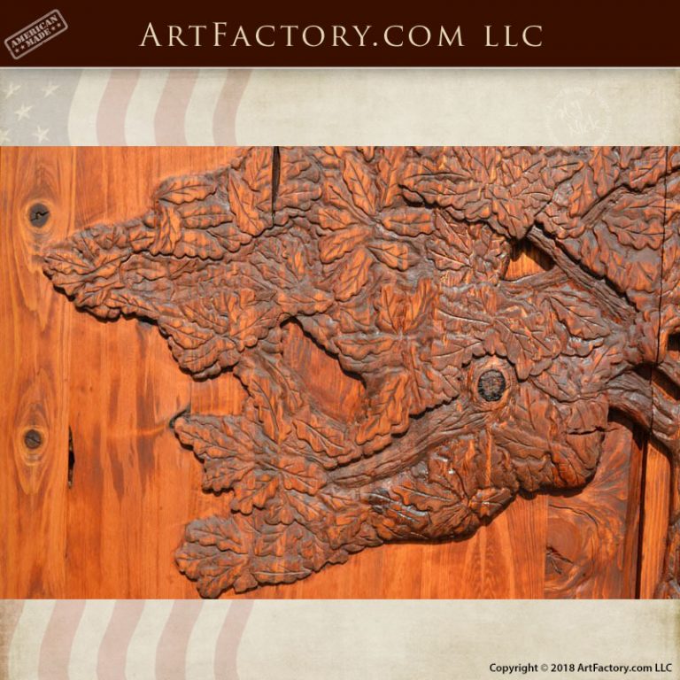 Hand Carved Tree Double Doors: Custom Solid Wood Grand Entrance