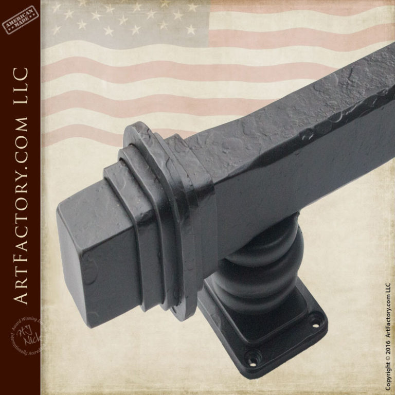 Custom Bridge Door Pull: Hand Hammered Solid Wrought Iron