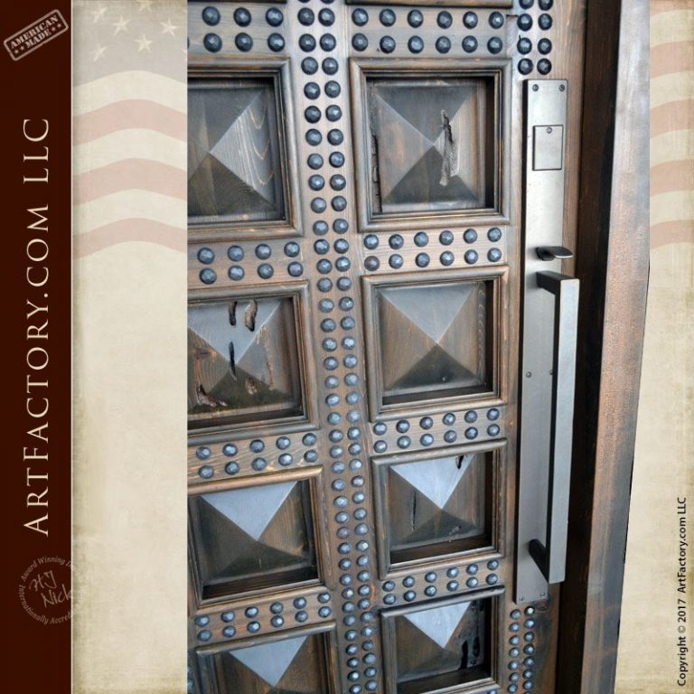 Pyramid Panel Castle Door: With Hand Forged Wrought Iron Hardware