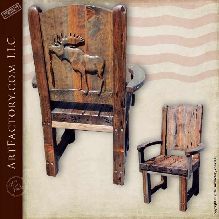 Hand Carved Moose Lodge Chair - Cabin Custom Dining Chairs