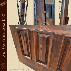 French Ironwork Wooden Double Gate: Custom Eyebrow Arched Design