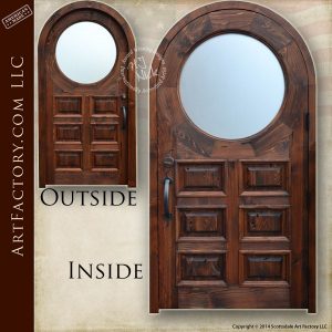 Custom Raised Panel Wooden Door: Full Arched With Round Window