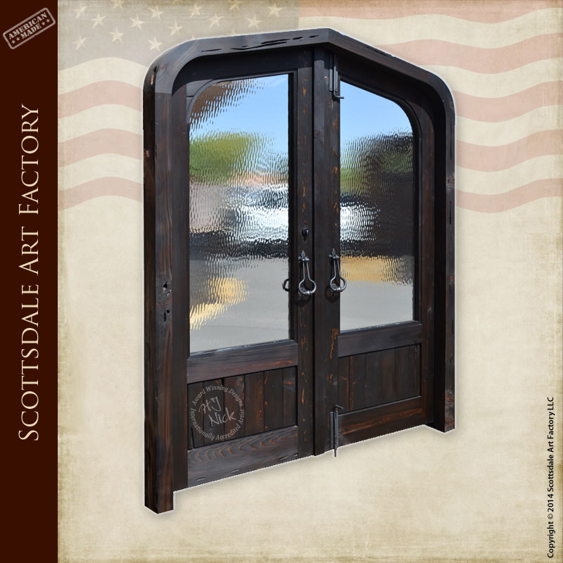 Gambrel Arch Double Doors: With Glass Panels And Custom Hardware
