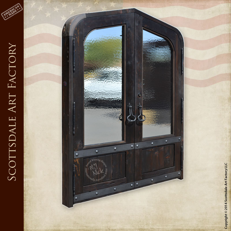 Gambrel Arch Double Doors: With Glass Panels And Custom Hardware