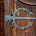 Arched Wooden Medieval Door: Blacksmith Hand Forged Security Grill