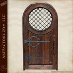 Arched Wooden Medieval Door: Blacksmith Hand Forged Security Grill