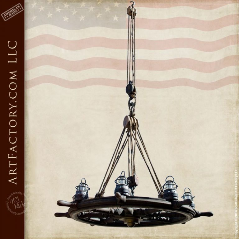 Genuine Ship Wheel Chandelier: Fine Art Quality Nautical Lighting