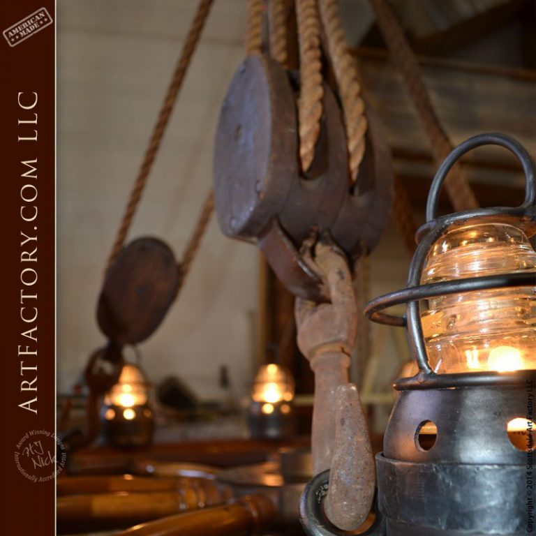Nautical Ship Wheel Chandelier: Built With Genuine Antique Boat Parts