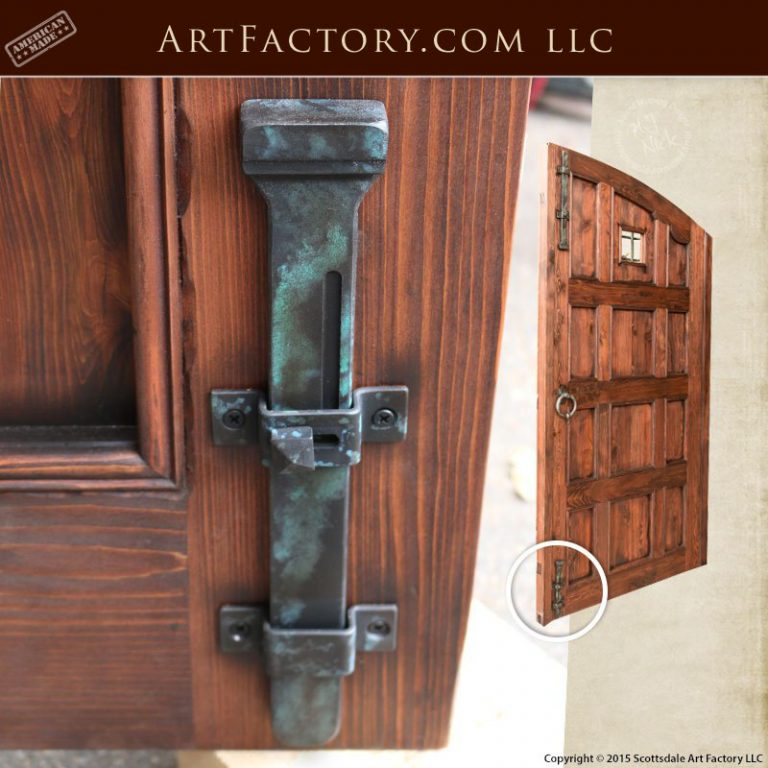 Custom Castle Entrance Doors: Iron Speakeasy Grill & Strap Hinges