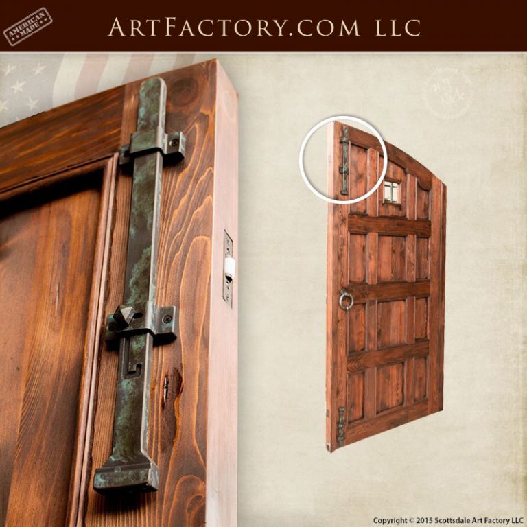 Custom Castle Entrance Doors: Iron Speakeasy Grill & Strap Hinges