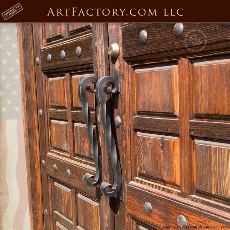 Matching Multi Panel Wood Doors: With Custom Hand Forged Hardware