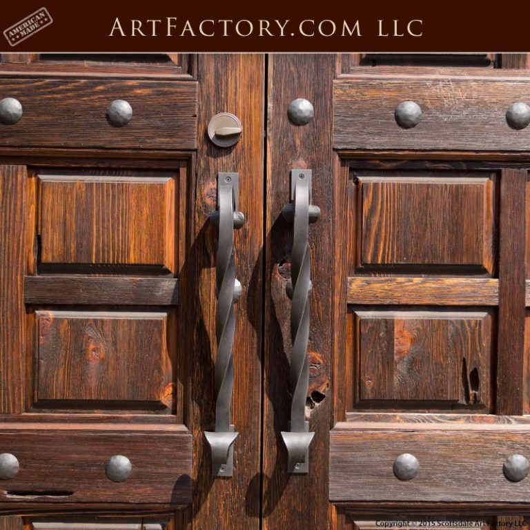 Matching Multi Panel Wood Doors: With Custom Hand Forged Hardware