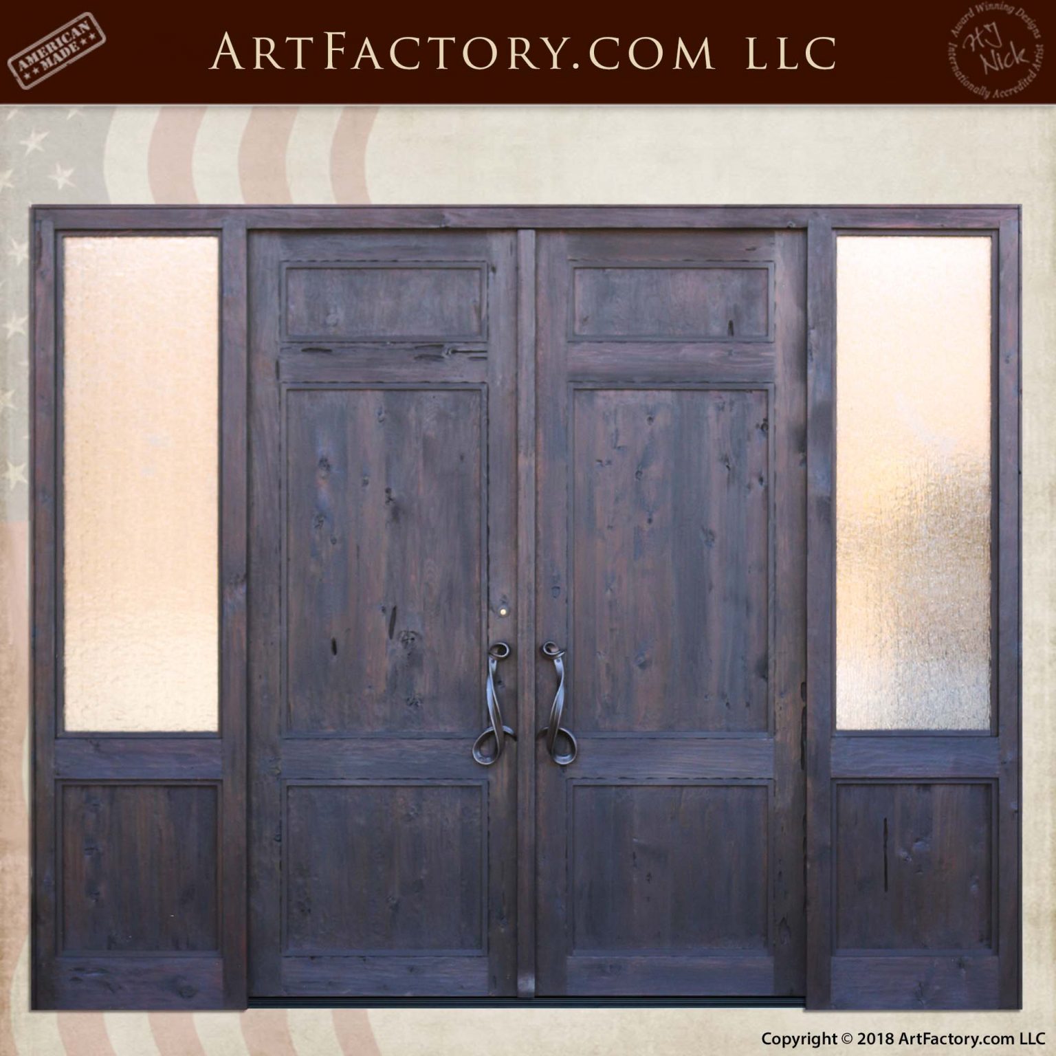 Custom Wood Double Doors: Handmade With Textured Glass Sidelights