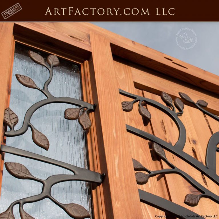 Custom Tree Themed Grand Entrance: Fine Art Hand Forged Iron Overlay