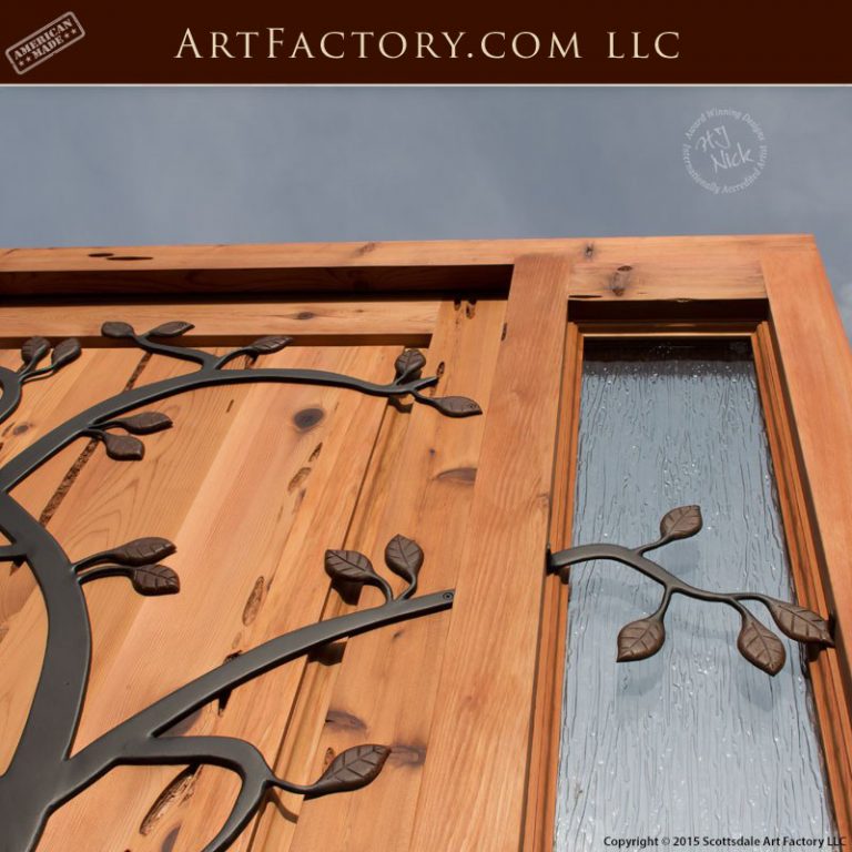 Custom Tree Themed Grand Entrance: Fine Art Hand Forged Iron Overlay