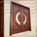 Crescent Stained Glass Entry Double Doors | Craftsman Style Doors