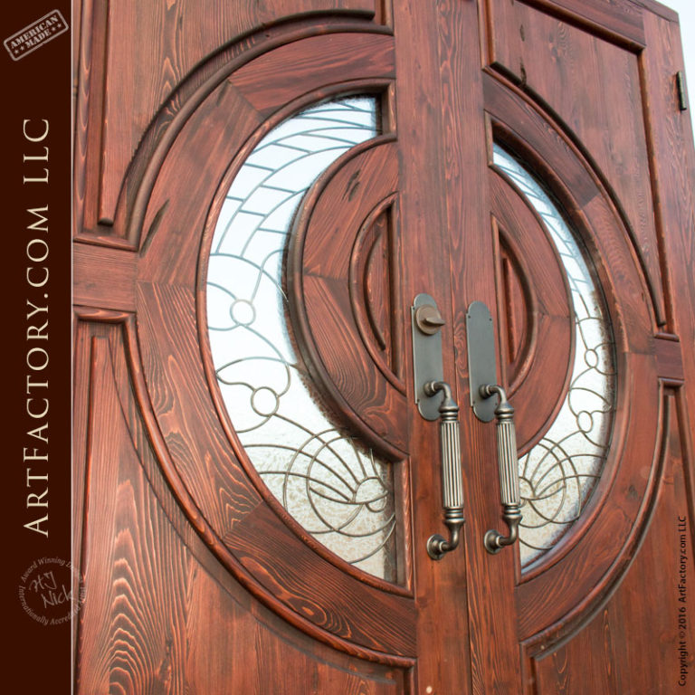 Crescent Stained Glass Entry Double Doors | Craftsman Style Doors