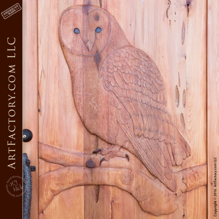Custom Wooden Door with Sidelight - Hand Carved Owl - Scottsdale Art ...