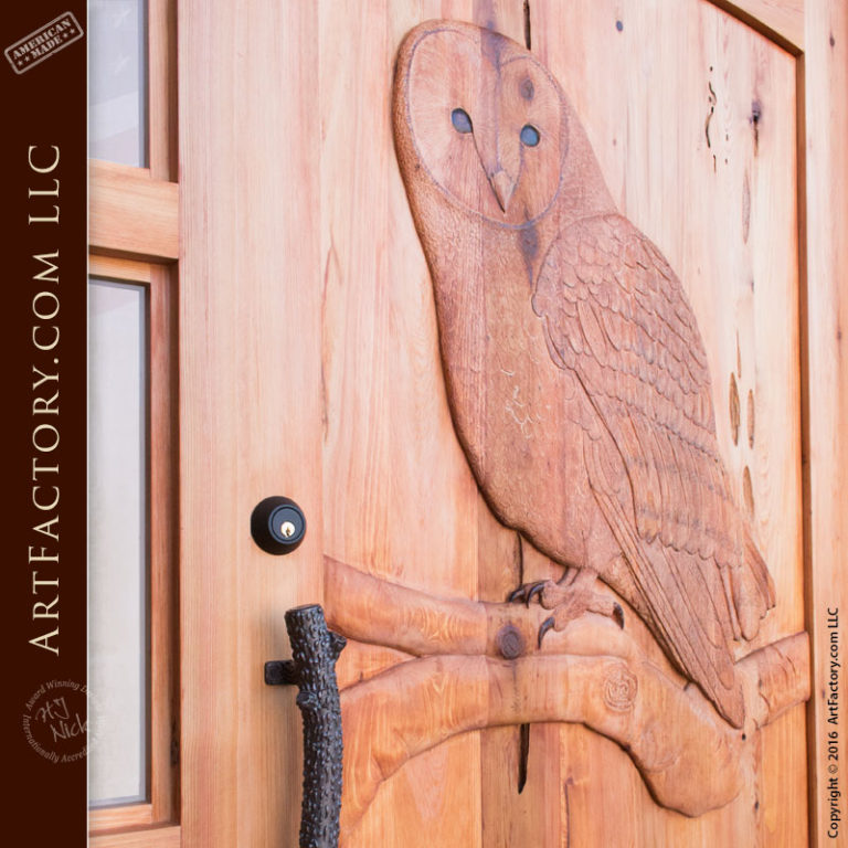 Custom Wooden Door with Sidelight - Hand Carved Owl - Scottsdale Art ...