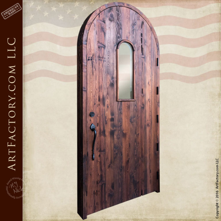 Custom Fortress Door: With Window Grill And Decorative Strap Hinges