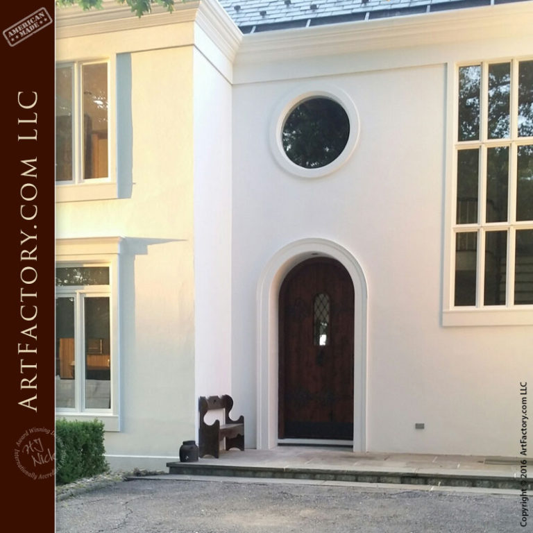 Custom Fortress Door: With Window Grill And Decorative Strap Hinges