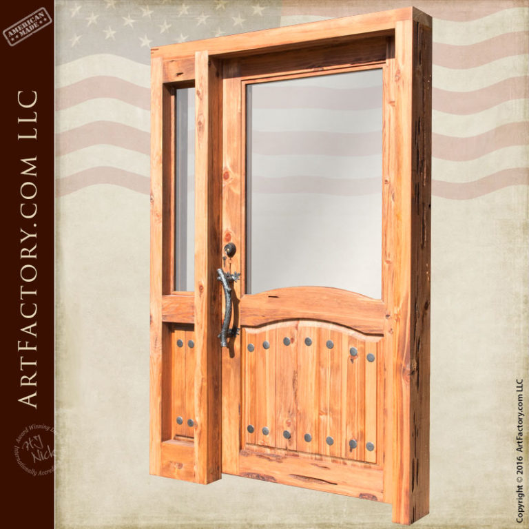 Log Style Front Door: Handcrafted Solid Wood With Custom Sidelight