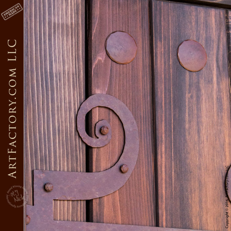 Solid Wood Medieval Castle Door: Custom Copper Patina Hardware